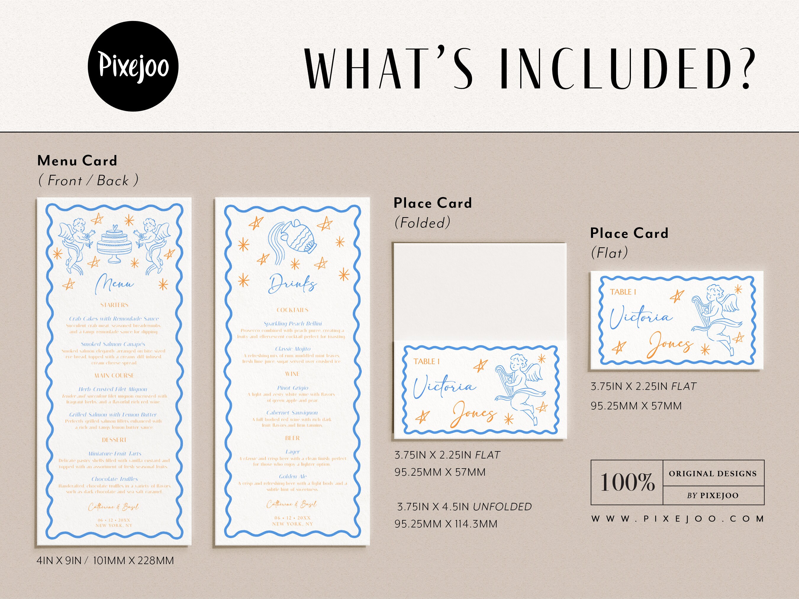 CUPID Menu Place Cards Template Scribble Wedding Menu Wave and ...