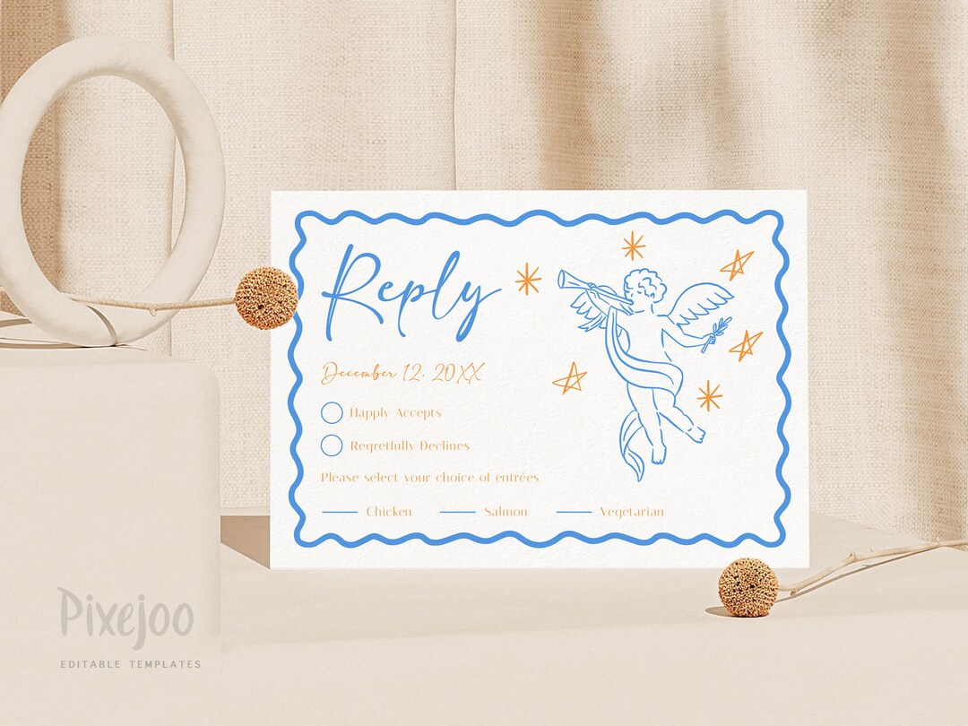CUPID RSVP Card Template | Whimsical, Funky, Angel, Editable,wavy ...