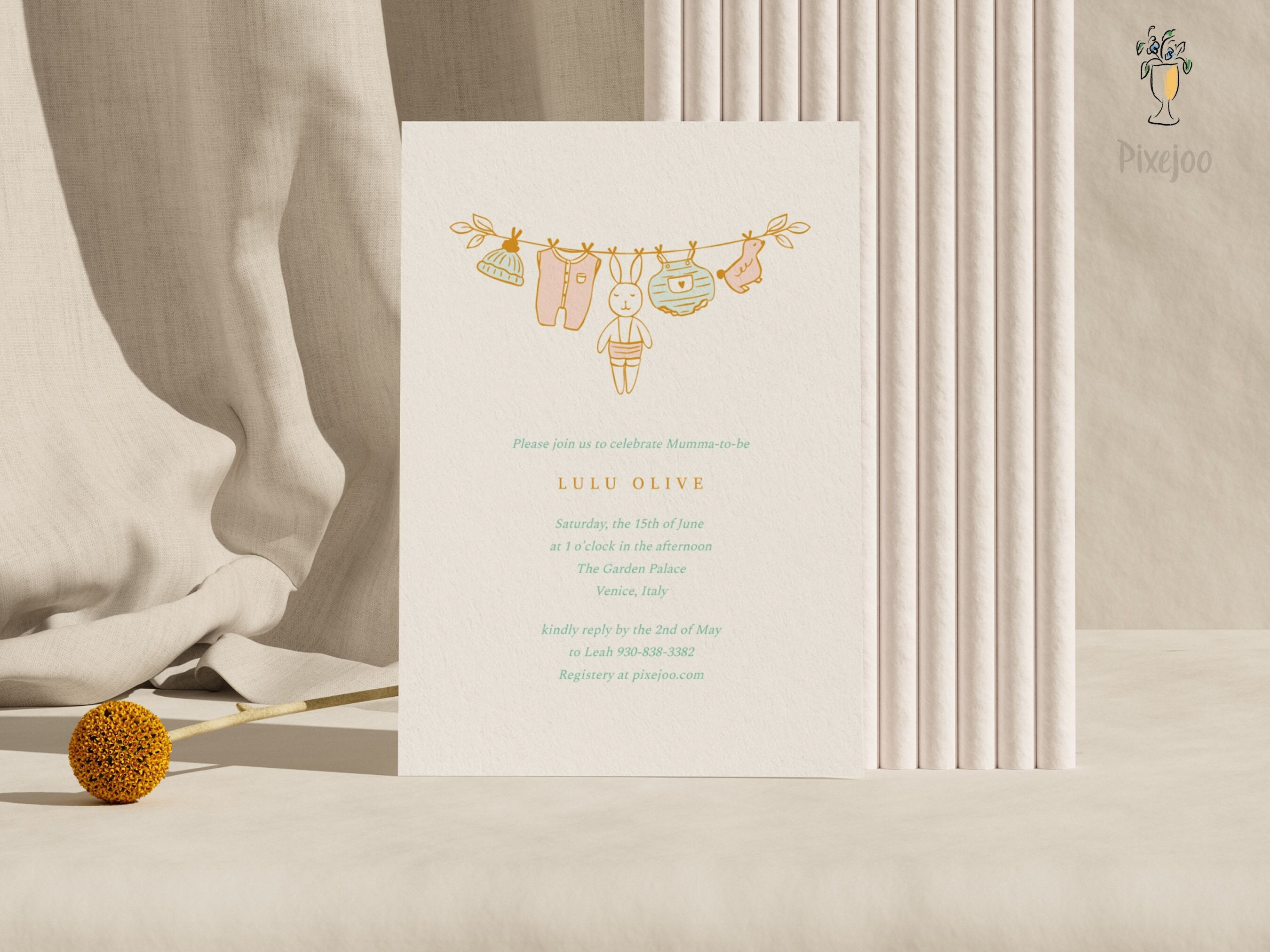 LULU Editable Girl Baby Shower Invitation, Baby Clothesline Baby Shower ...