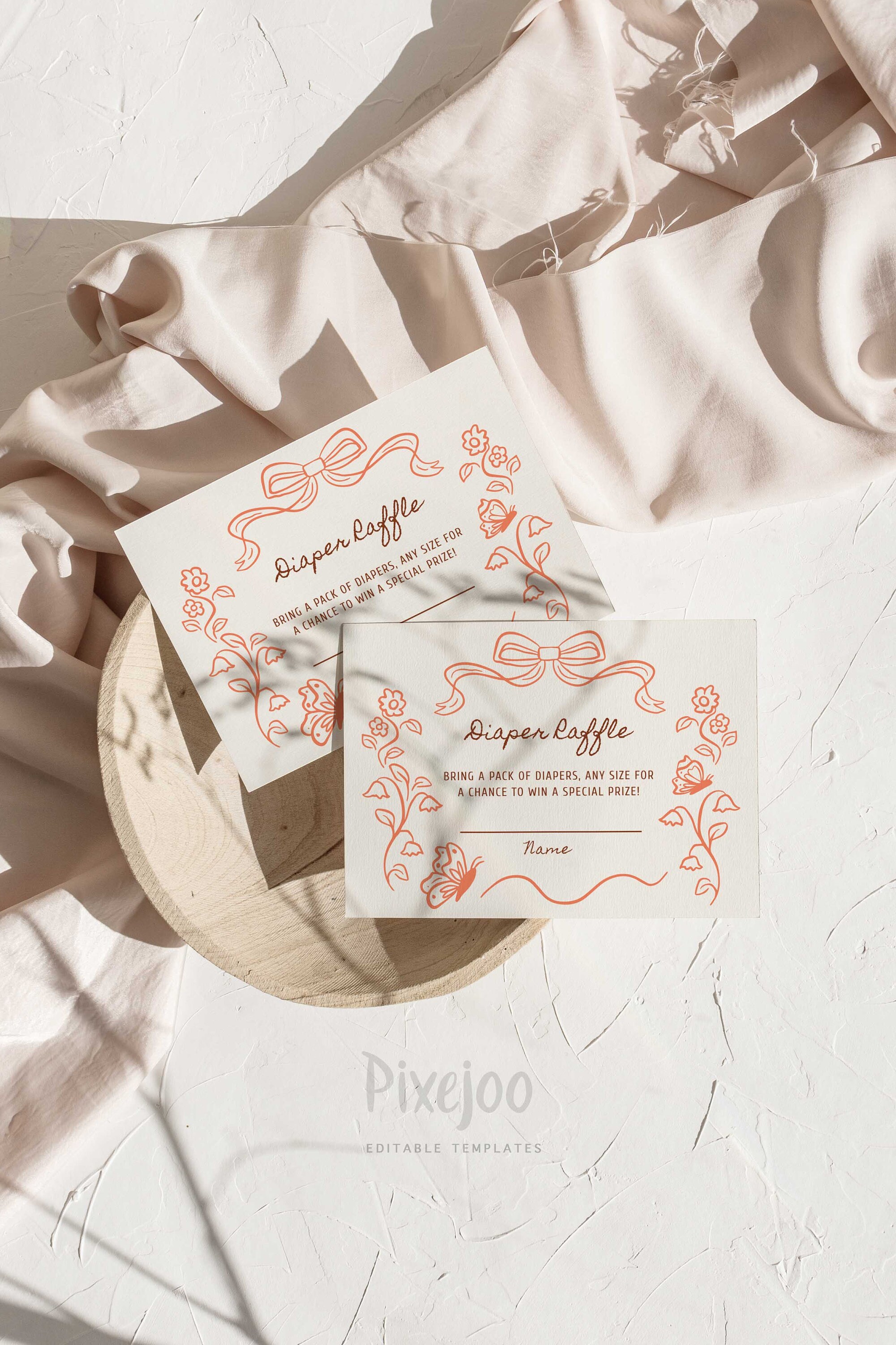 PIPPER Editable Butterfly Diaper Baby Shower Raffle Template With Bow ...