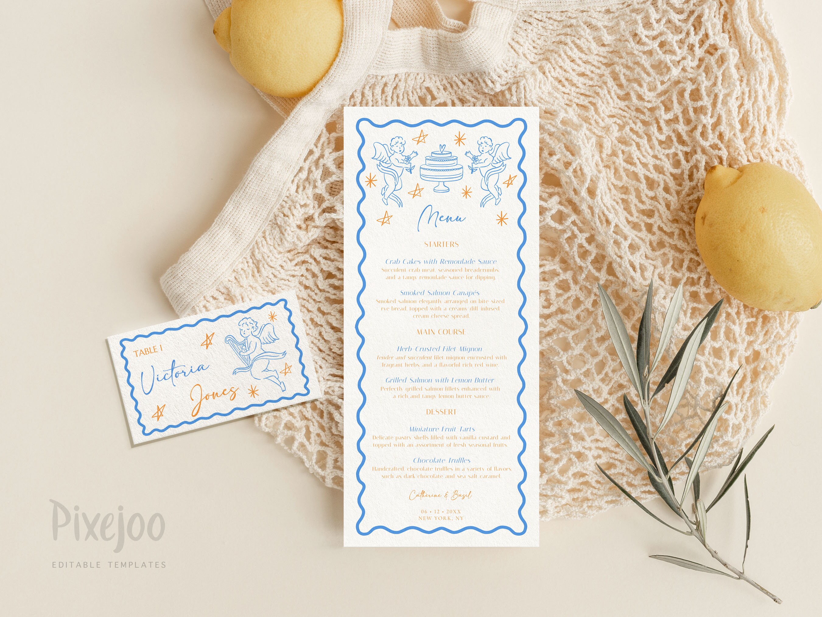 CUPID Menu Place Cards Template Scribble Wedding Menu Wave and ...