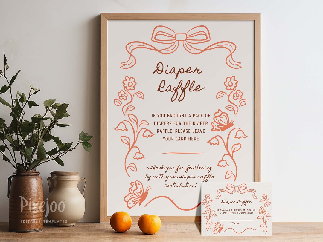PIPPER Editable Butterfly Diaper Baby Shower Raffle Template With Bow ...