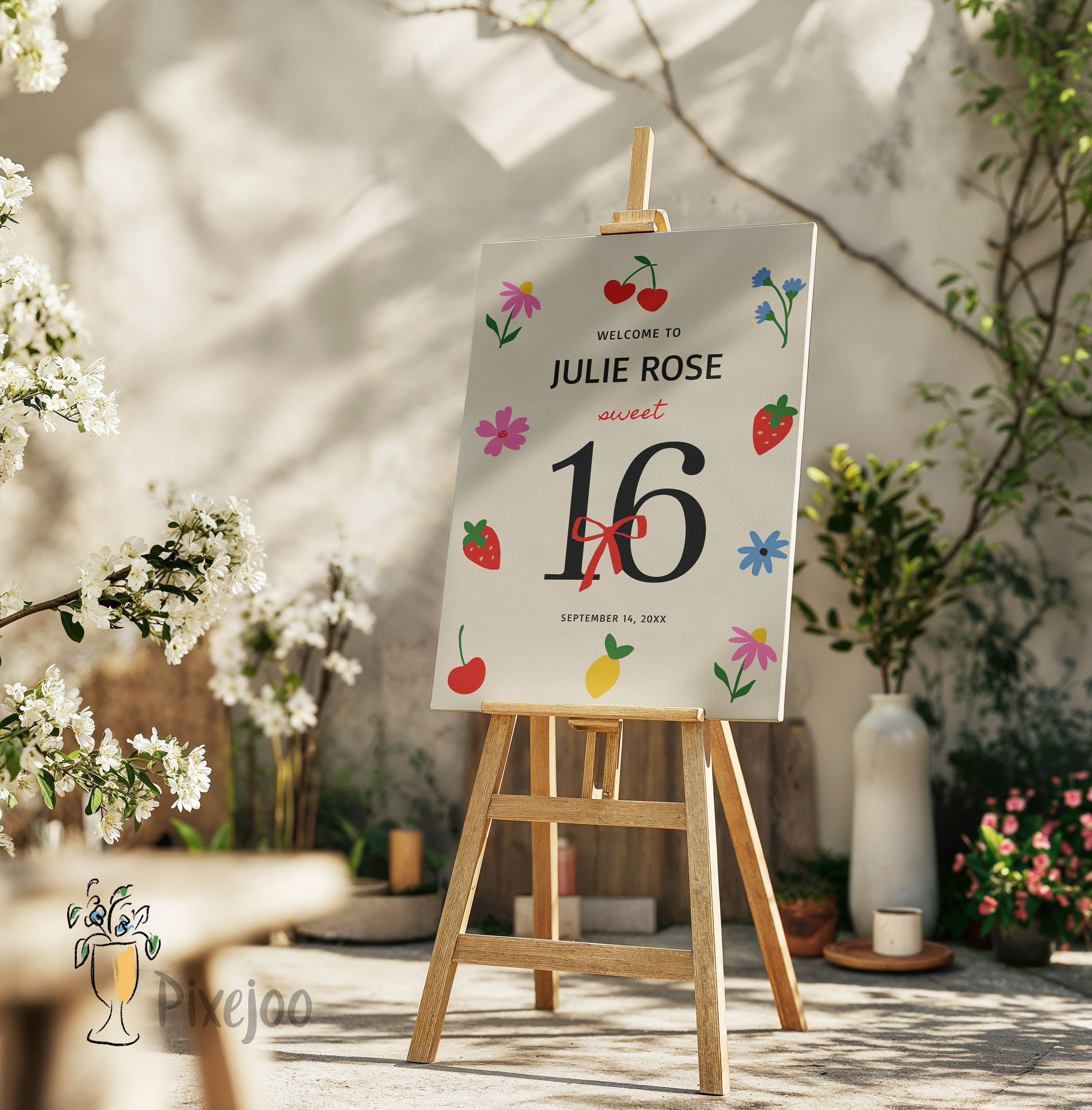 JULIE Editable Sweet 16 Welcome Sign, Garden Sweet Sixteen Welcome Sign ...