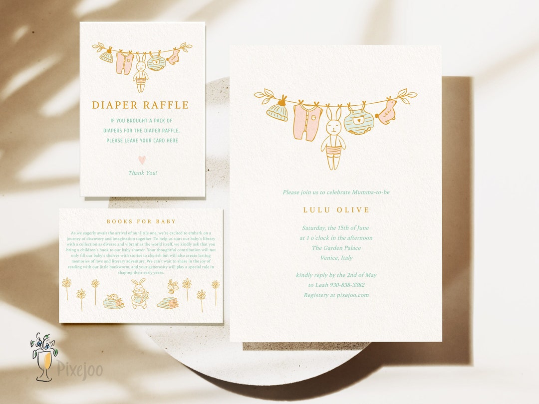 LULU Clothesline Baby Shower Invitation Boho Baby Shower Bundle ...