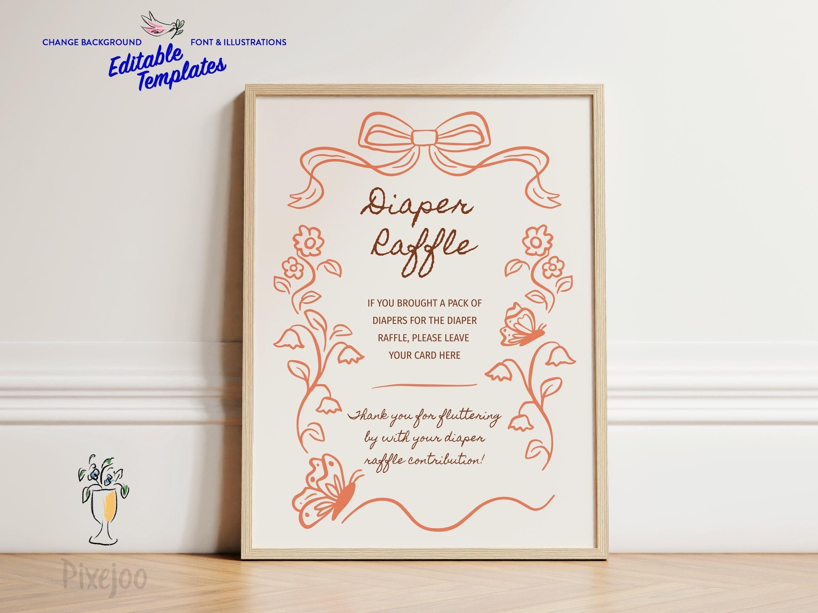 PIPPER Editable Butterfly Diaper Baby Shower Raffle Template With Bow ...
