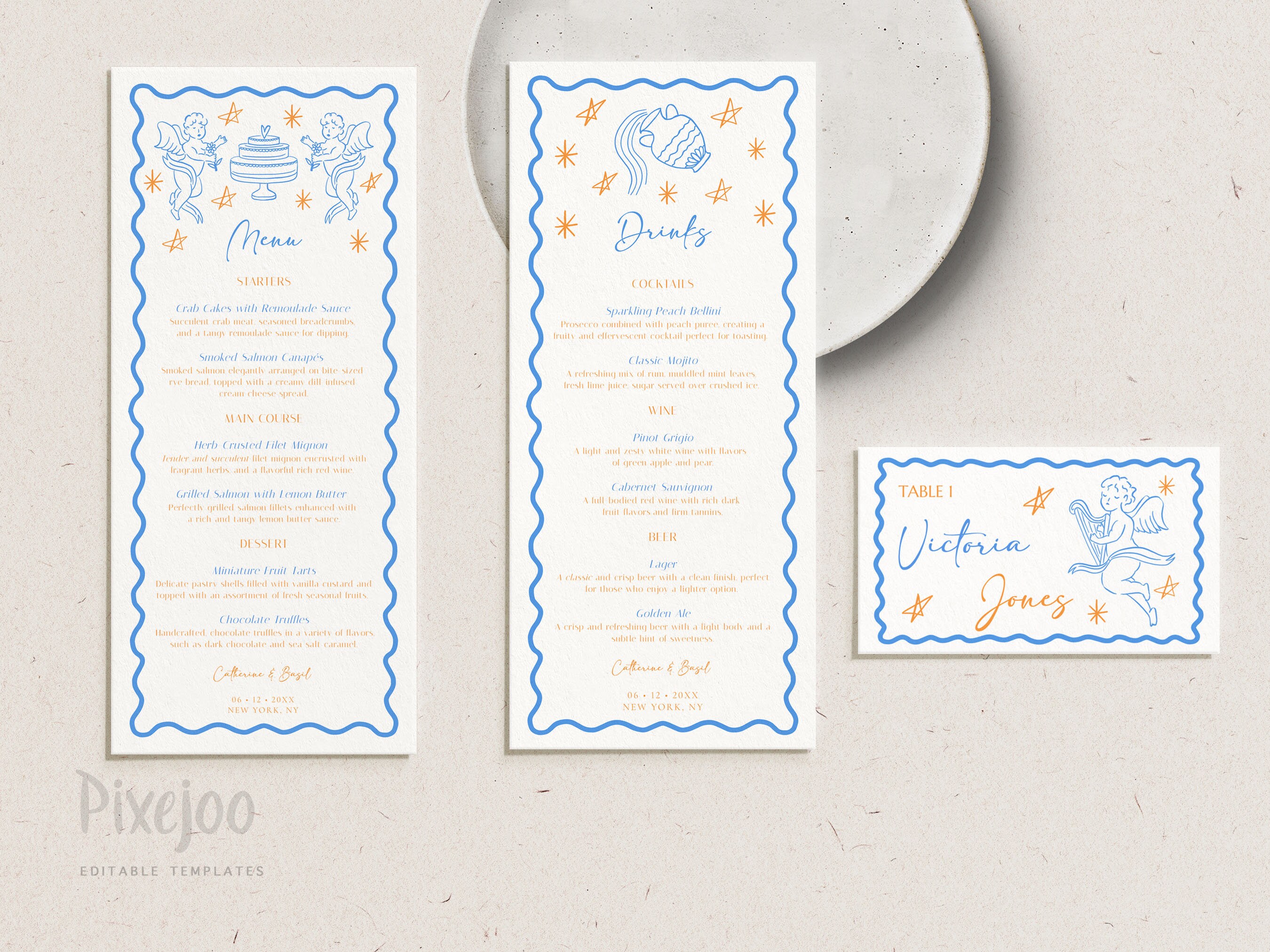 CUPID Menu Place Cards Template Scribble Wedding Menu Wave and ...