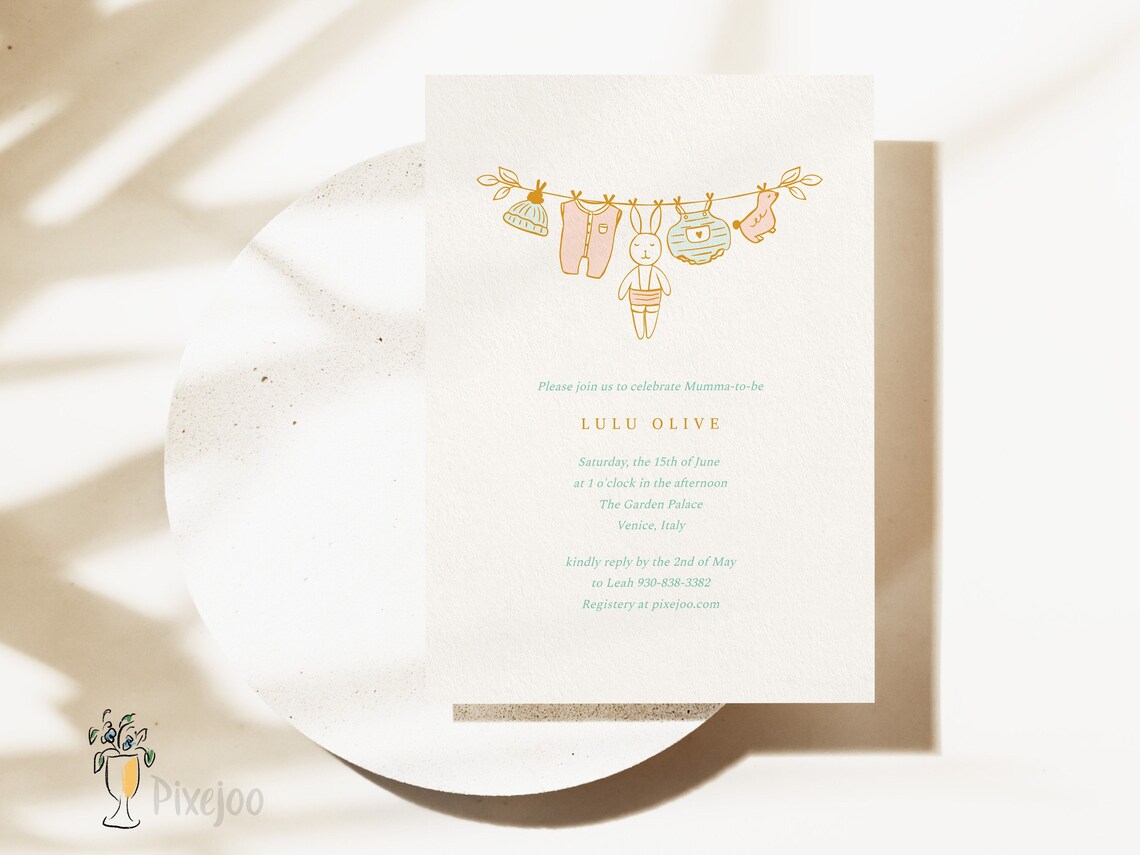 LULU Editable Girl Baby Shower Invitation, Baby Clothesline Baby Shower ...