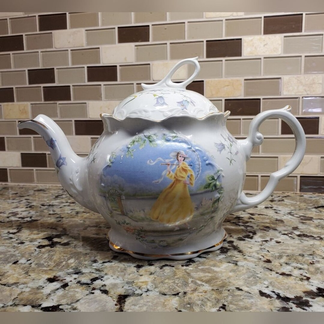 Crown Dorset Seasons Teapot Lady in Yellow Dress Staffordshire England ...