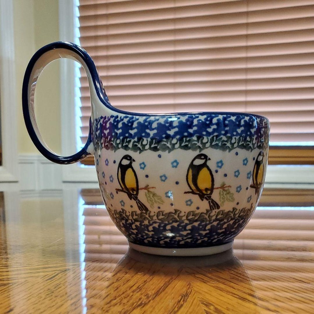 Polish Pottery Loop Handle Happy Goldfinch Bowl for Soup or Porridge - Etsy
