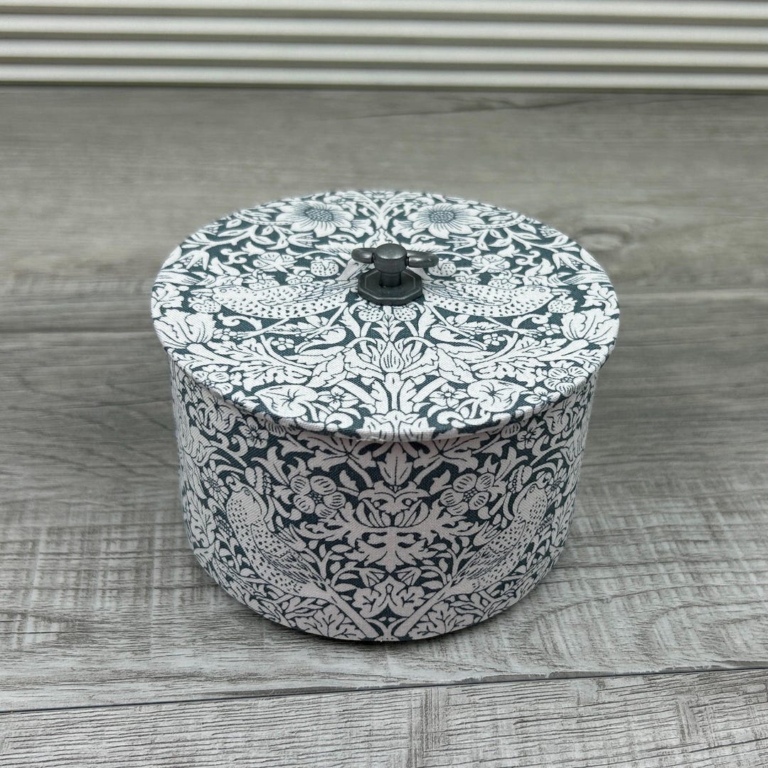 Round Fabric Box With Lid William Morris Fabric Jewelry Box Keepsake ...