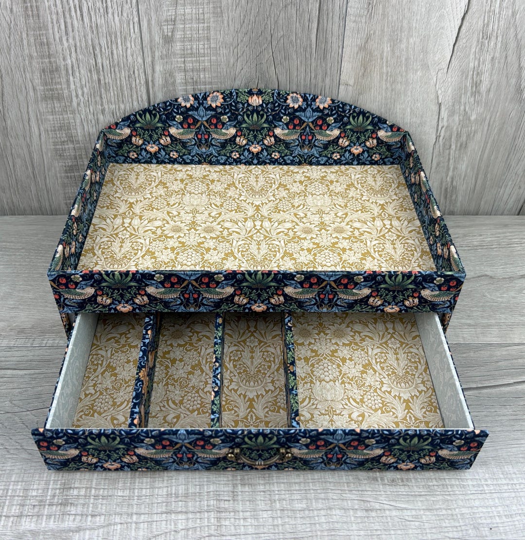 Fabric Box With Tray and Drawer - Stitcher's Box - Desk Organizer ...