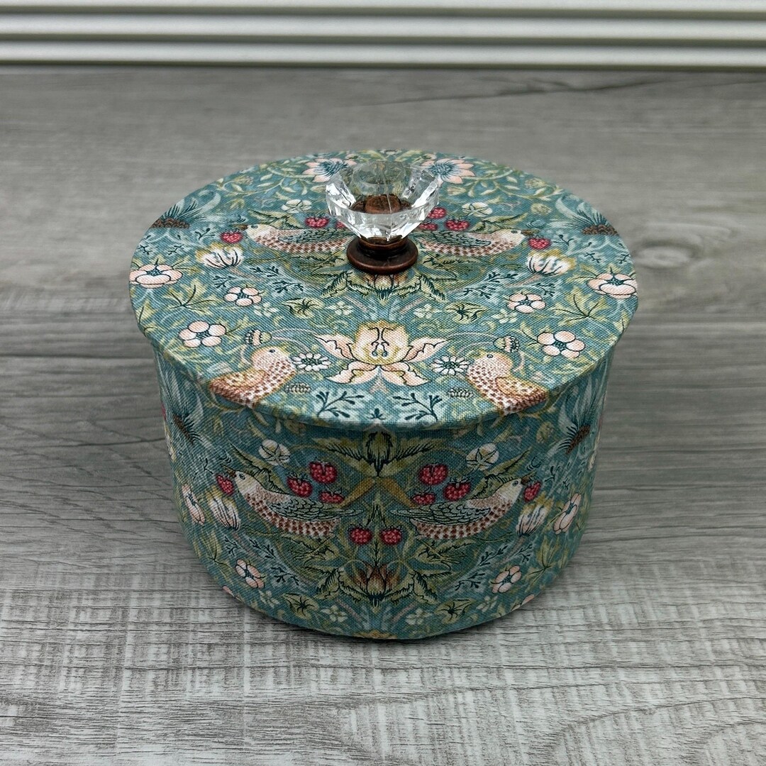 Round Fabric Box With Lid William Morris Fabric Jewelry Box Keepsake ...