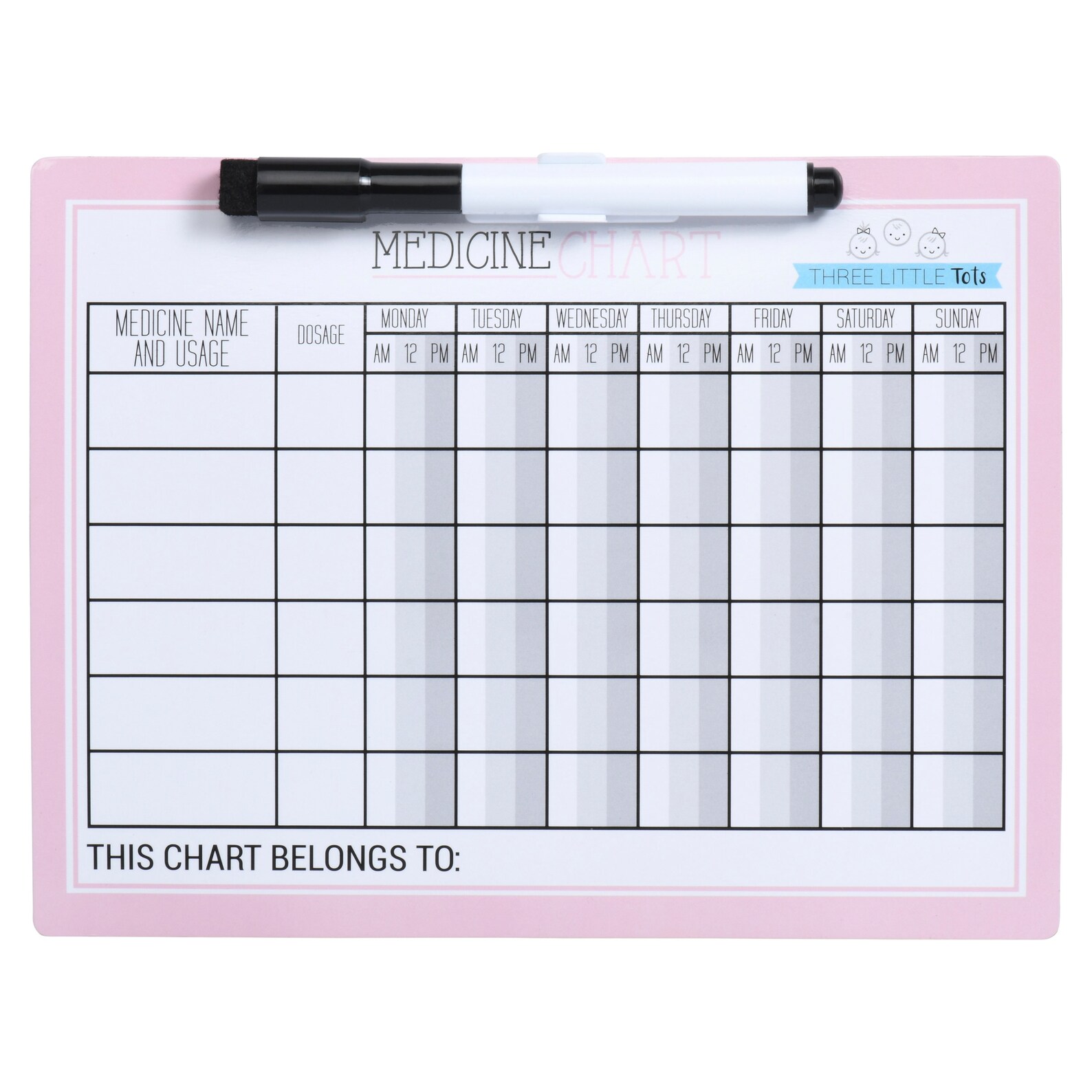 Pink Kids Medicine Chart Dry Erasable Magnetic Chart for the - Etsy