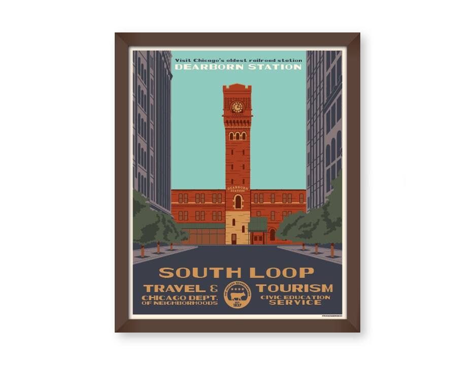 South Loop Chicago Neighborhood WPA-Inspired Poster | Etsy