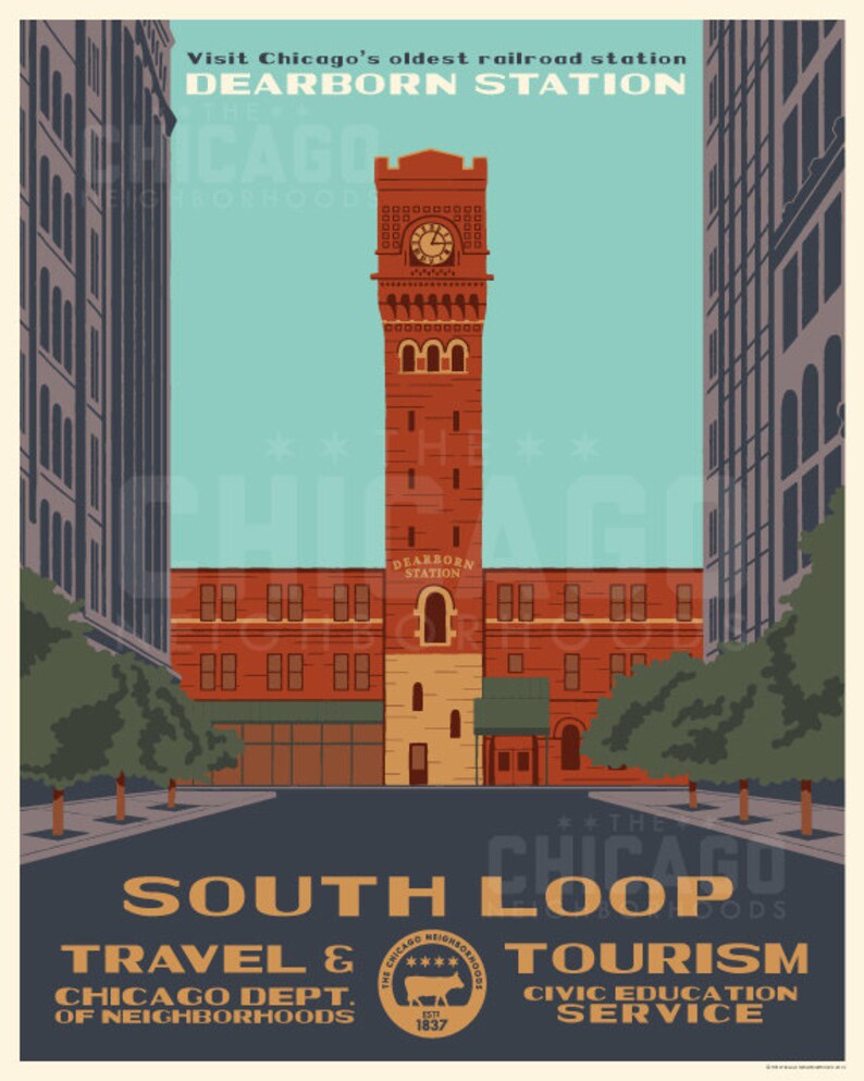 South Loop Chicago Neighborhood WPA-Inspired Poster | Etsy