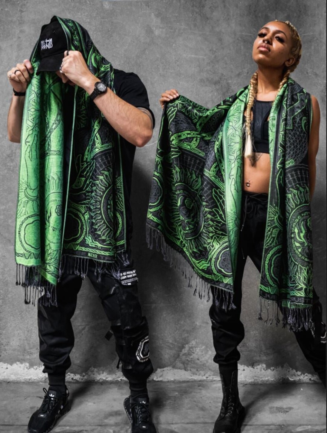 PROTECTED by INTENT • Uv-reactive Neon Green • Festival Shawl ...