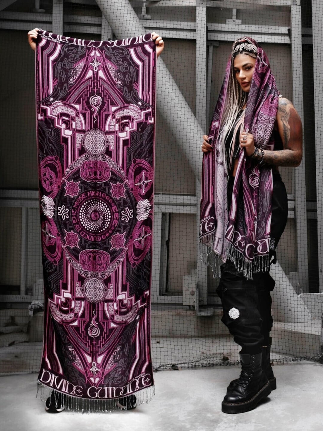 DIVINE GUIDANCE • Uv-reactive Petal Pink • Reversible Festival Shawl ...