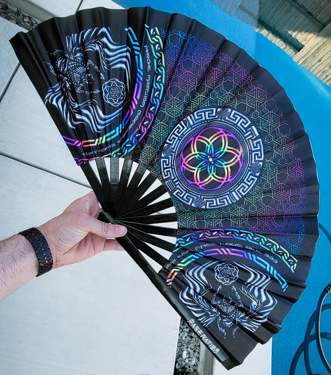FOREVER EVOLVING Scarab Spectrum Double-sided XL Bamboo Folding Fan W ...