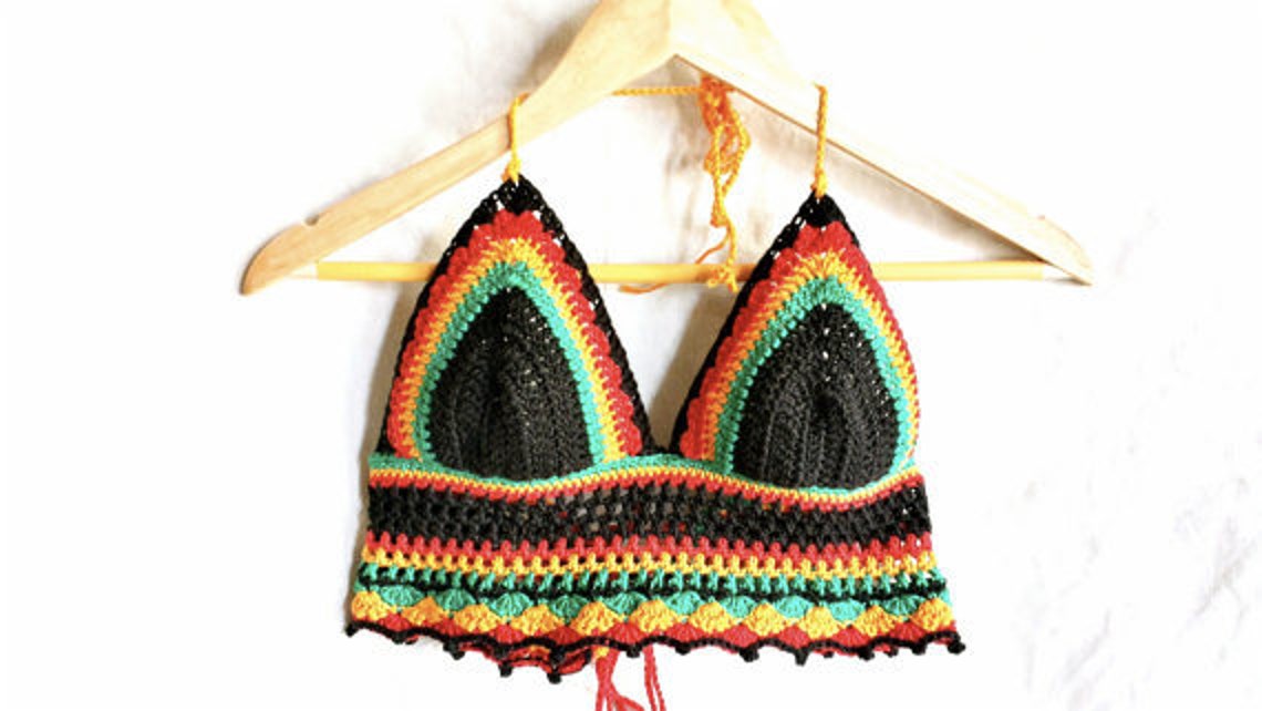 Rasta Crochet Crop Top Crochet Bikini Top Rasta Halter Tie Etsy