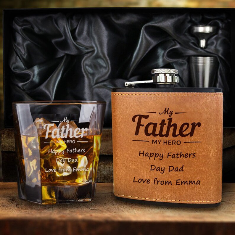 Engraved 6oz Black Fathers Day Hip Flask Gift Set Personalised - Etsy