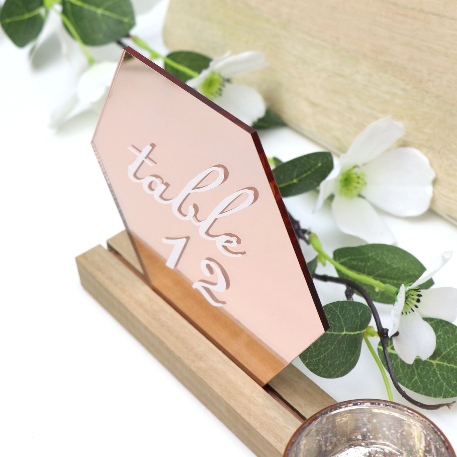 Rose Gold Hexagon Table Number - Acrylic With Timber Base - Printed ...