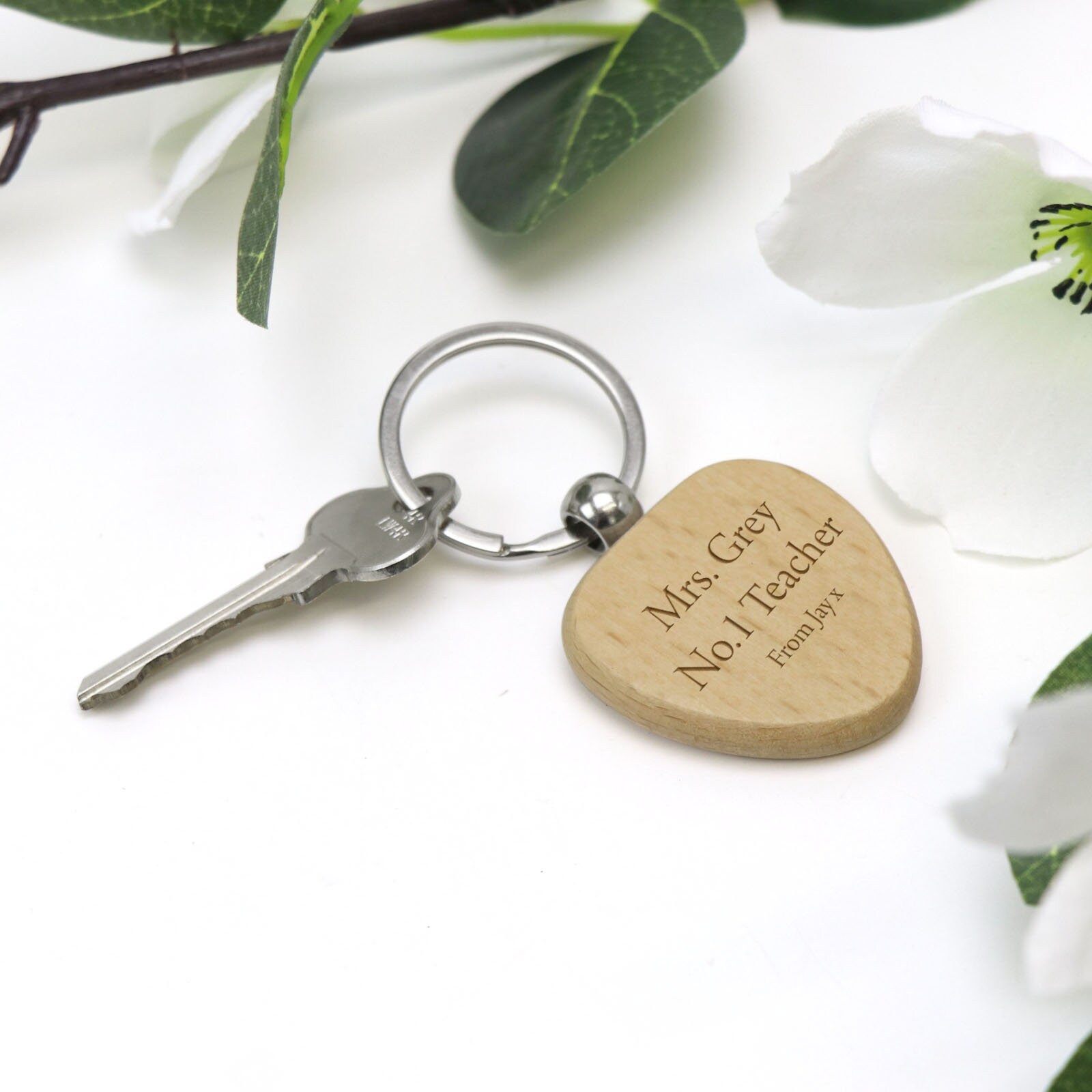 Engraved Timber Heart Keyring With Pouch Teachers End of | Etsy