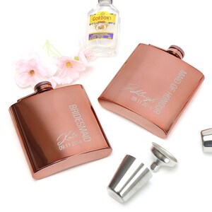 Ultimate Rose Gold Bridesmaid Flask Set With Matching Stemless Wine ...
