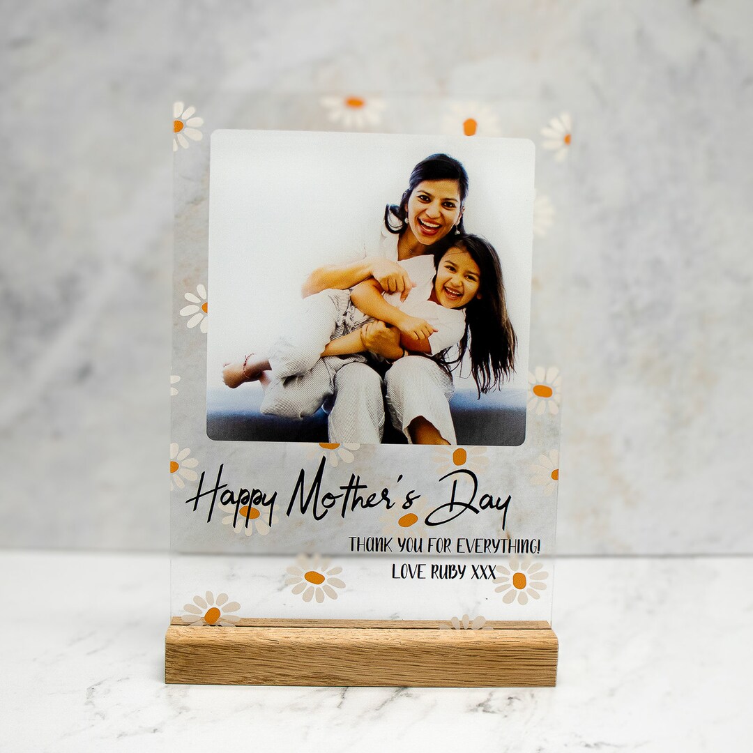 Personalised Acrylic Sign With Picture and Text With Oak Base ...