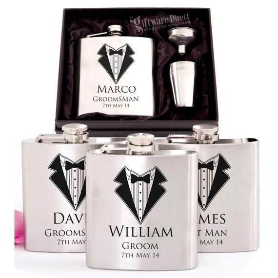 4x Engraved Stainless Hip Flask Gift Sets Personalised Wedding | Etsy