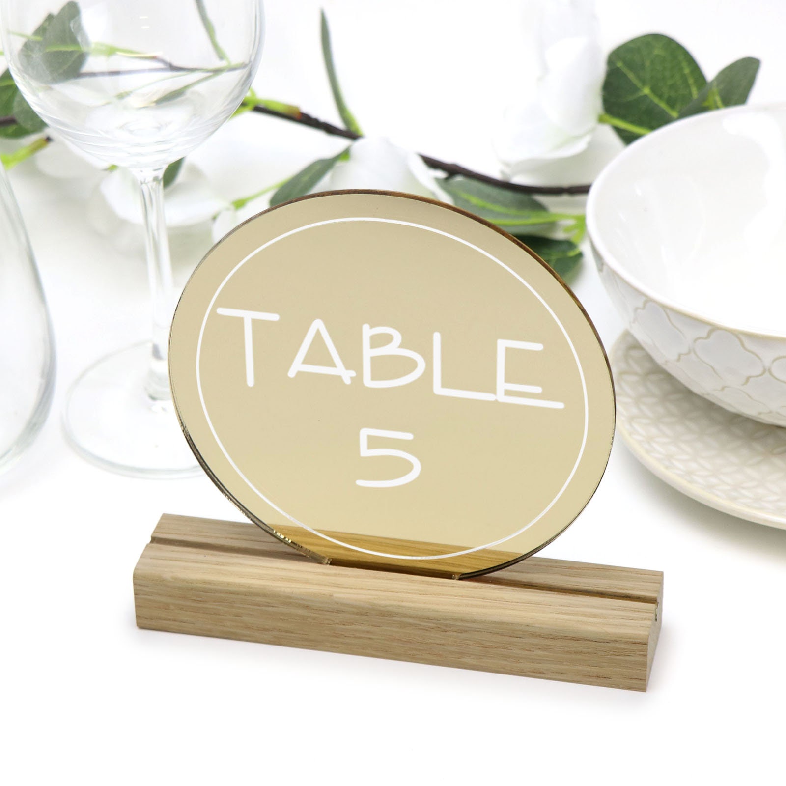 Gold Round Table Number Acrylic with Timber Base Printed | Etsy