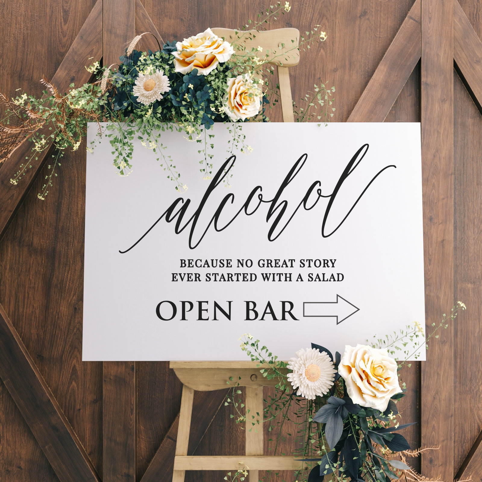Wedding Bar Sign 6mm Thick Wooden Sign. Open Bar This Way Sign. Wedding ...