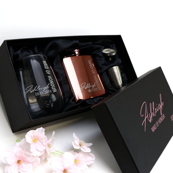 Ultimate Rose Gold Bridesmaid Flask Set With Matching Stemless - Etsy ...