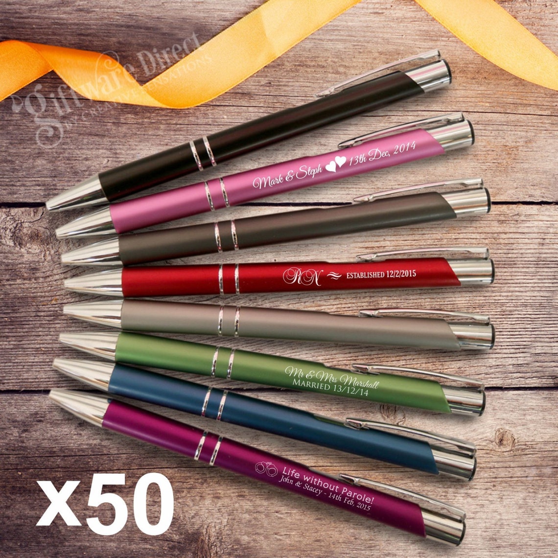 50 X Engraved Slimline Metal Pen Wedding Favour Personalised - Etsy