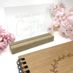 Clear Guest Book Sign - Acrylic With Timber Base - Engraved Wedding ...