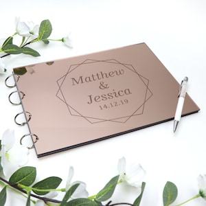 Engraved Rose Gold Gloss Acrylic A4 Wedding Guest Book - Bride and ...