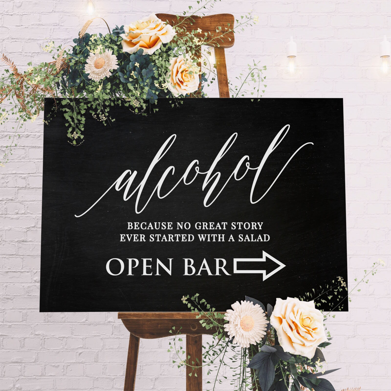 Wedding Bar Sign 6mm Thick Wooden Sign. Open Bar This Way Sign. Wedding ...