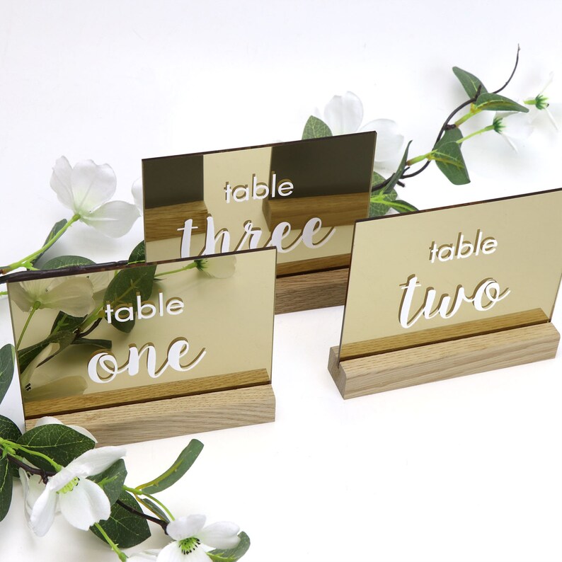 Mirror Gold Printed Table Number With Timber Base Any Number - Etsy ...