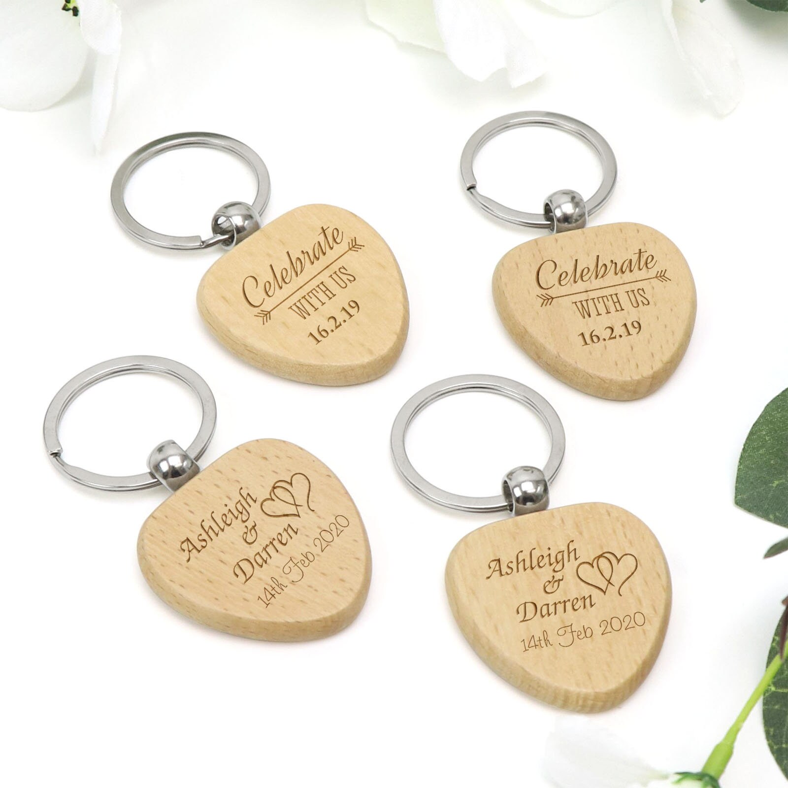 Engraved Timber Heart Keyring Wedding Favours Personalised | Etsy