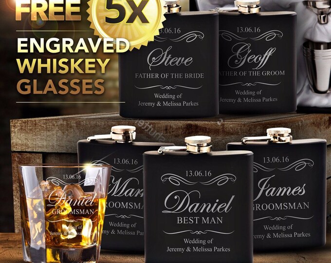 6oz Leatherette / Silver Hip Flask Gift Set Limited Edition Intials ...