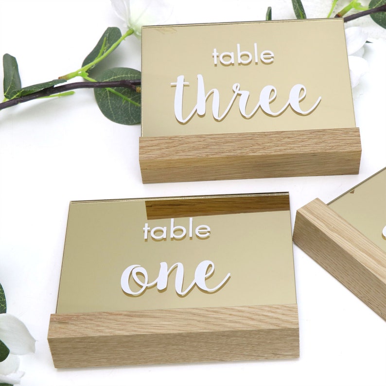 Mirror Gold Printed Table Number With Timber Base - Any Number - Table ...