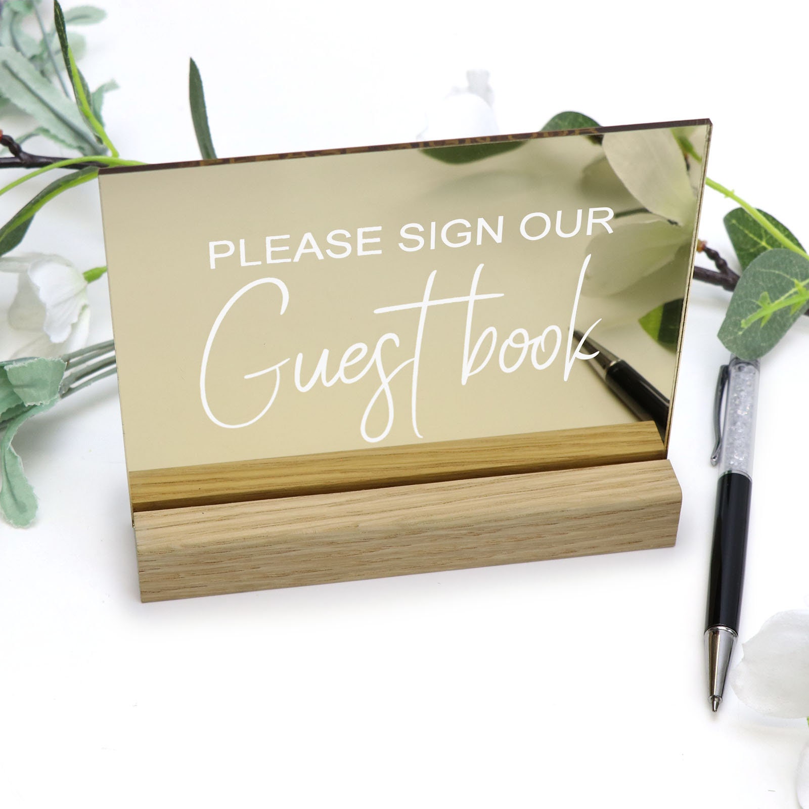 Mirror Gold Guest Book Sign Acrylic With Timber Base - Etsy Australia