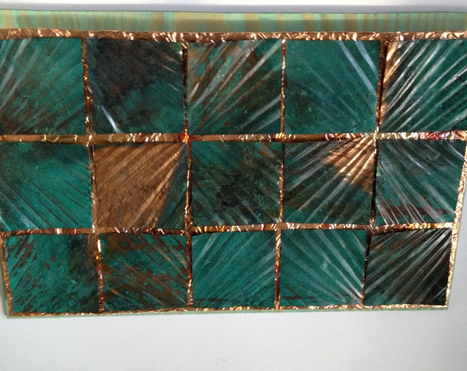 Copper Wall Art 15 Green Patina Starburst Squares, Burnt Copper Backing ...