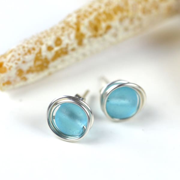 Silver Sea Glass Stud Earrings - Etsy