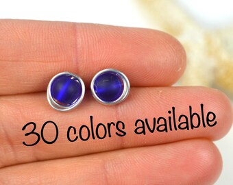RARE AQUA Beach Sea Glass 925 Sterling Silver Studs Post Earrings - Etsy