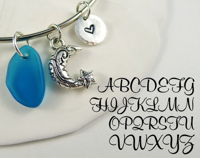 Moon Bangle Bracelet Initial Jewelry Customized Sterling | Etsy