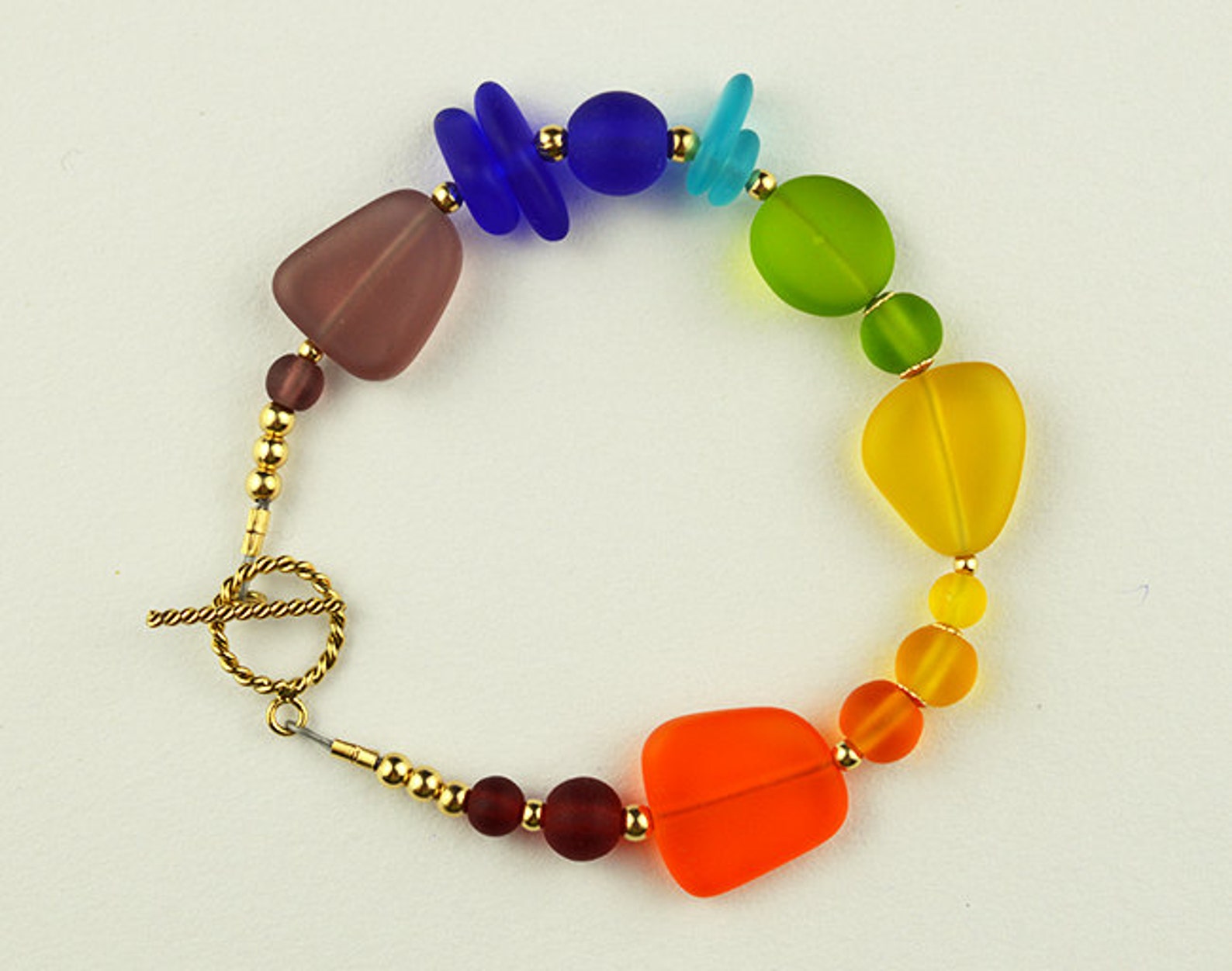 Gold Filled Rainbow Bracelet Sea Glass Bracelet Colorful - Etsy