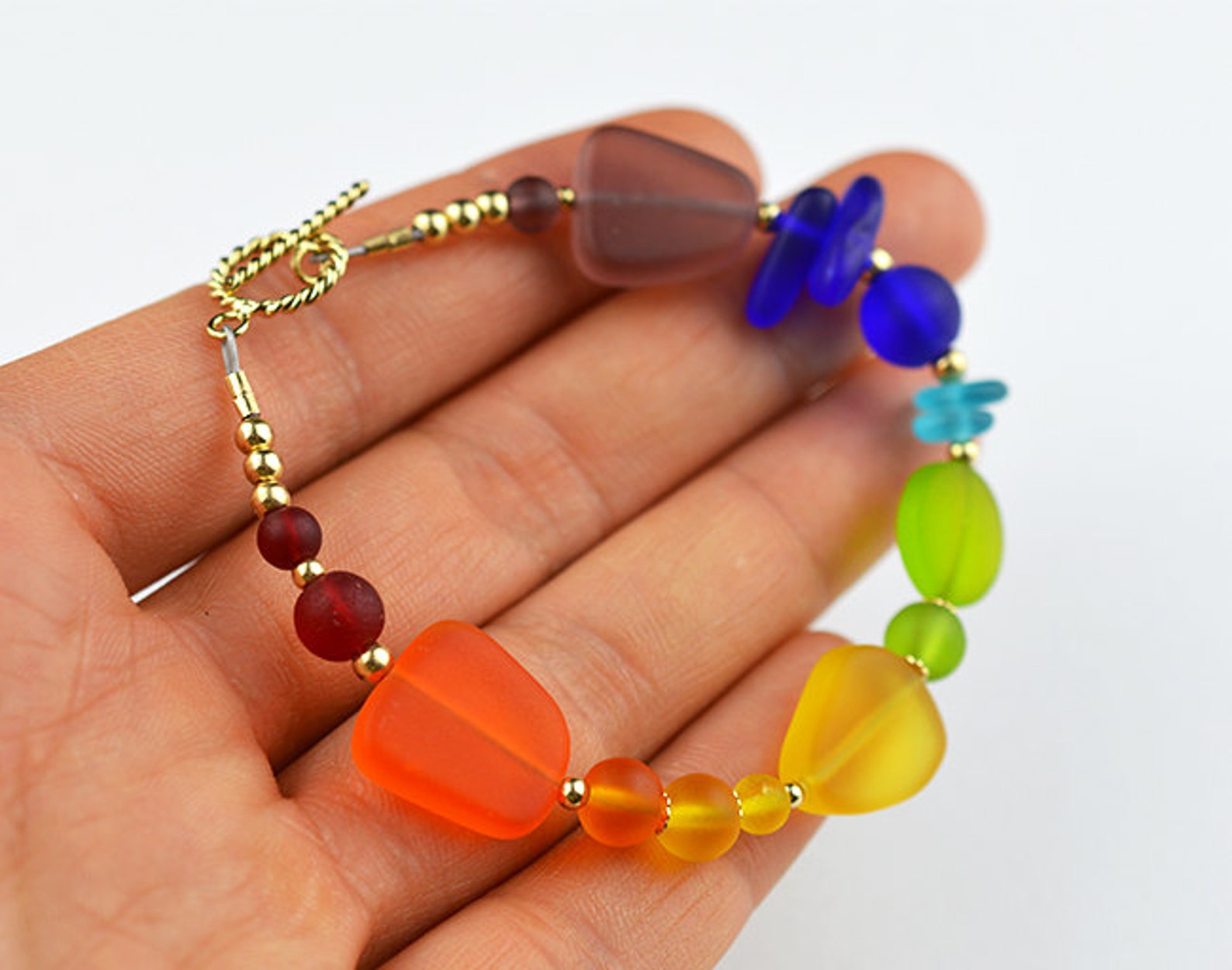 Gold Filled Rainbow Bracelet Sea Glass Bracelet Colorful - Etsy