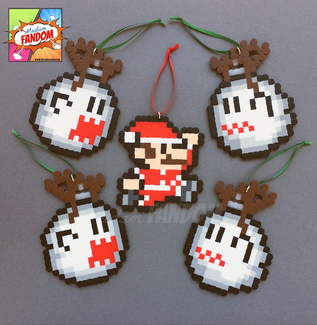 Mario Christmas Ornaments - Santa Mario & His 4 Tiny Boo-deer - Etsy