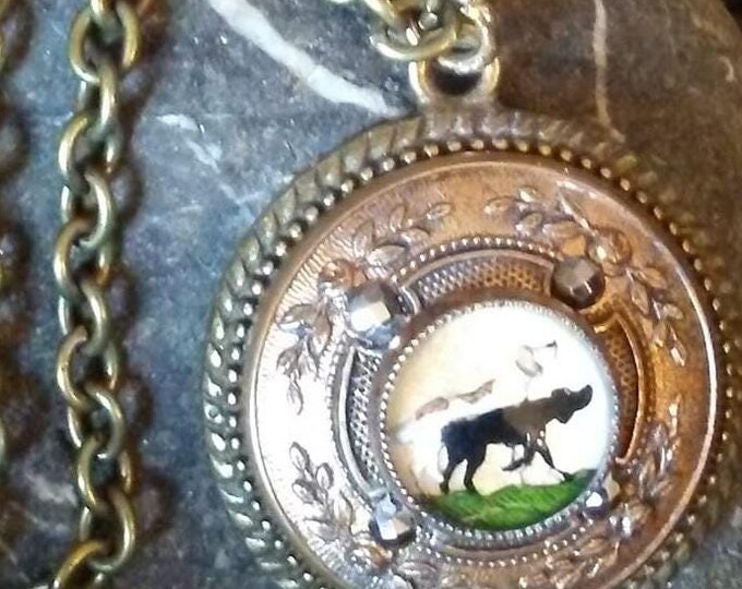 Bird Dogs Intaglio Stacked Button Pendant Necklace-reverse Painted ...