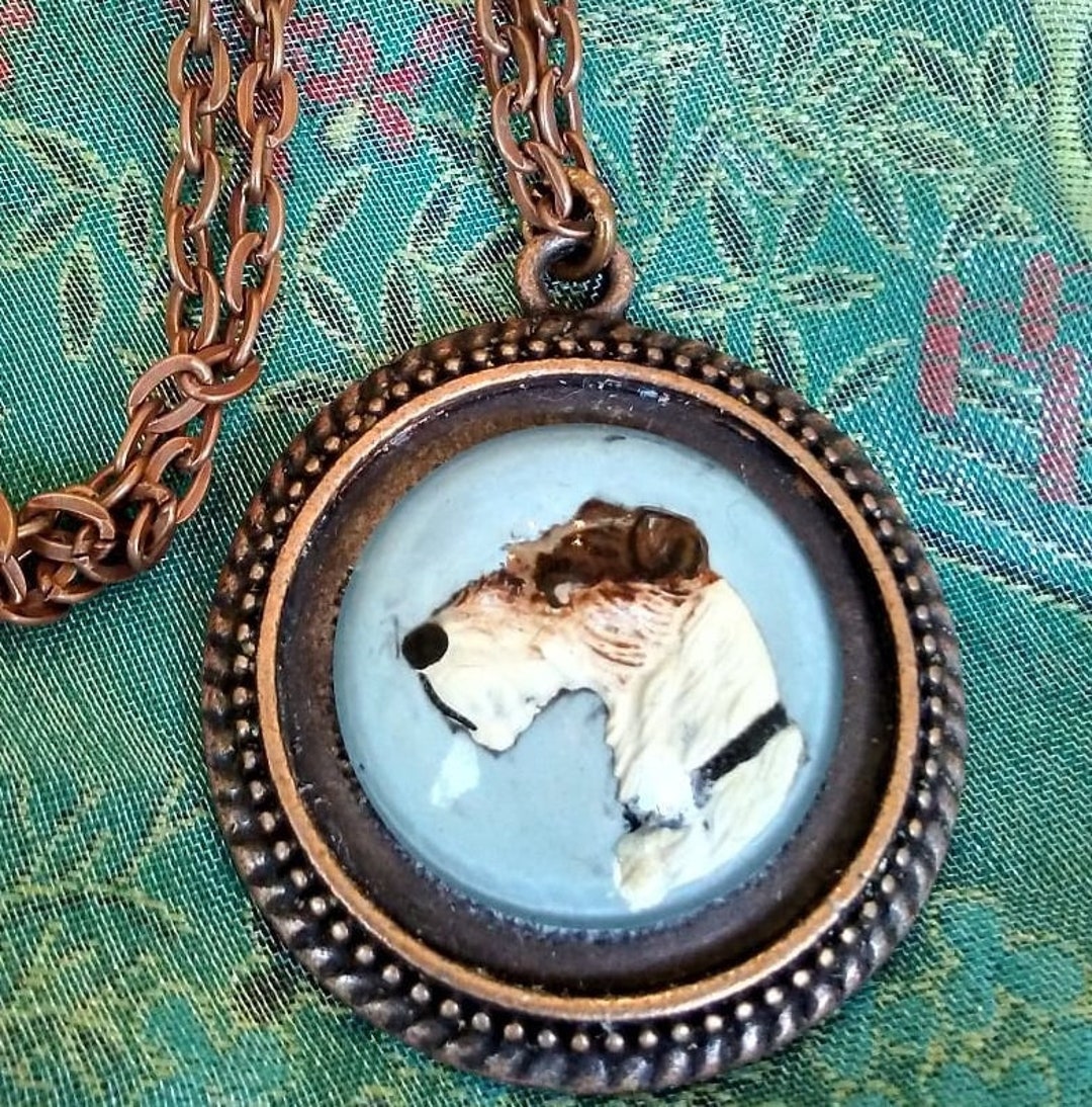 Vintage Wire Fox Terrier Intaglio Pendant Necklace - Upcycled ...